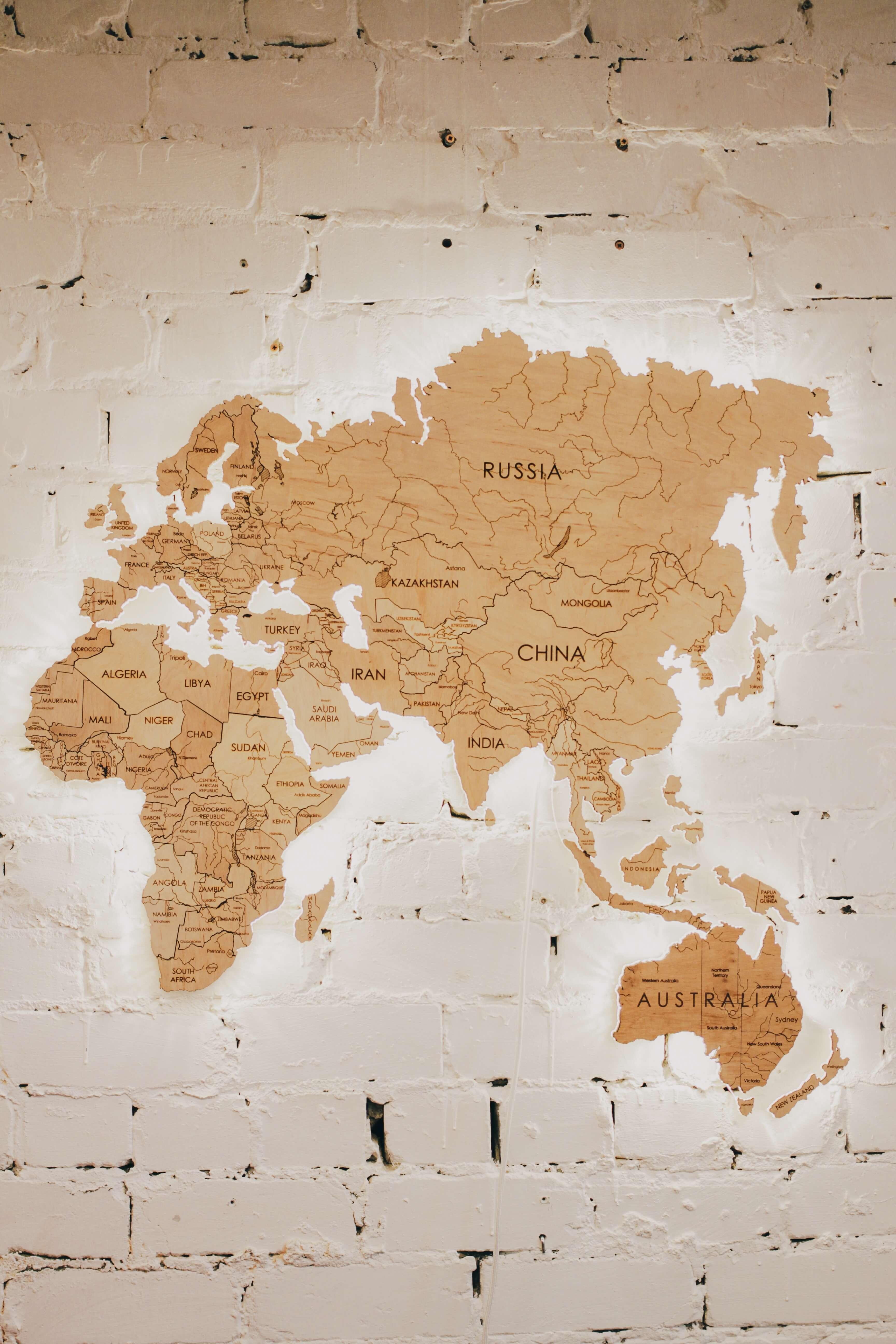 Handmade Wooden Map - Unique 3D Wall Art for Home & Office Decor